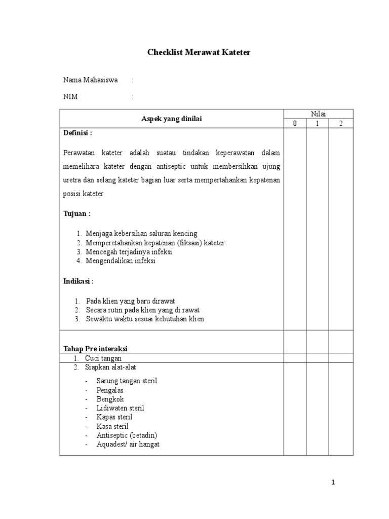 Checklist Merawat Kateter | PDF