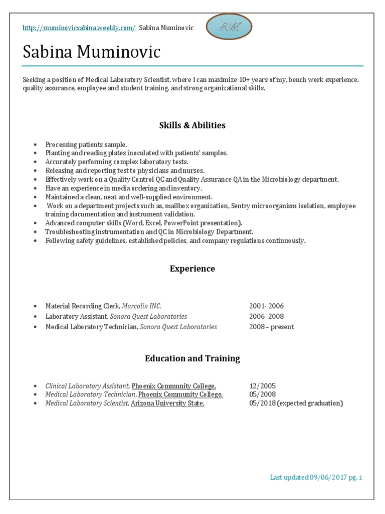 Sabina Muminovic Resume | PDF | Career & Growth | Science & Mathematics