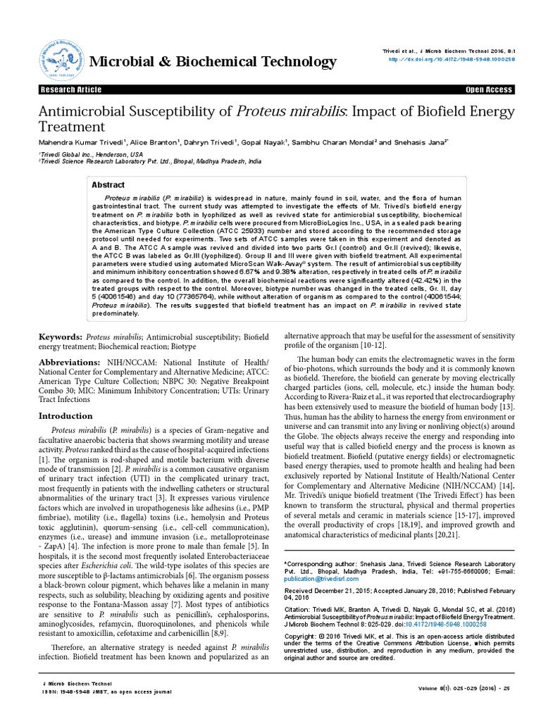 Trivedi Effect - Antimicrobial Susceptibility of Proteus Mirabilis ...