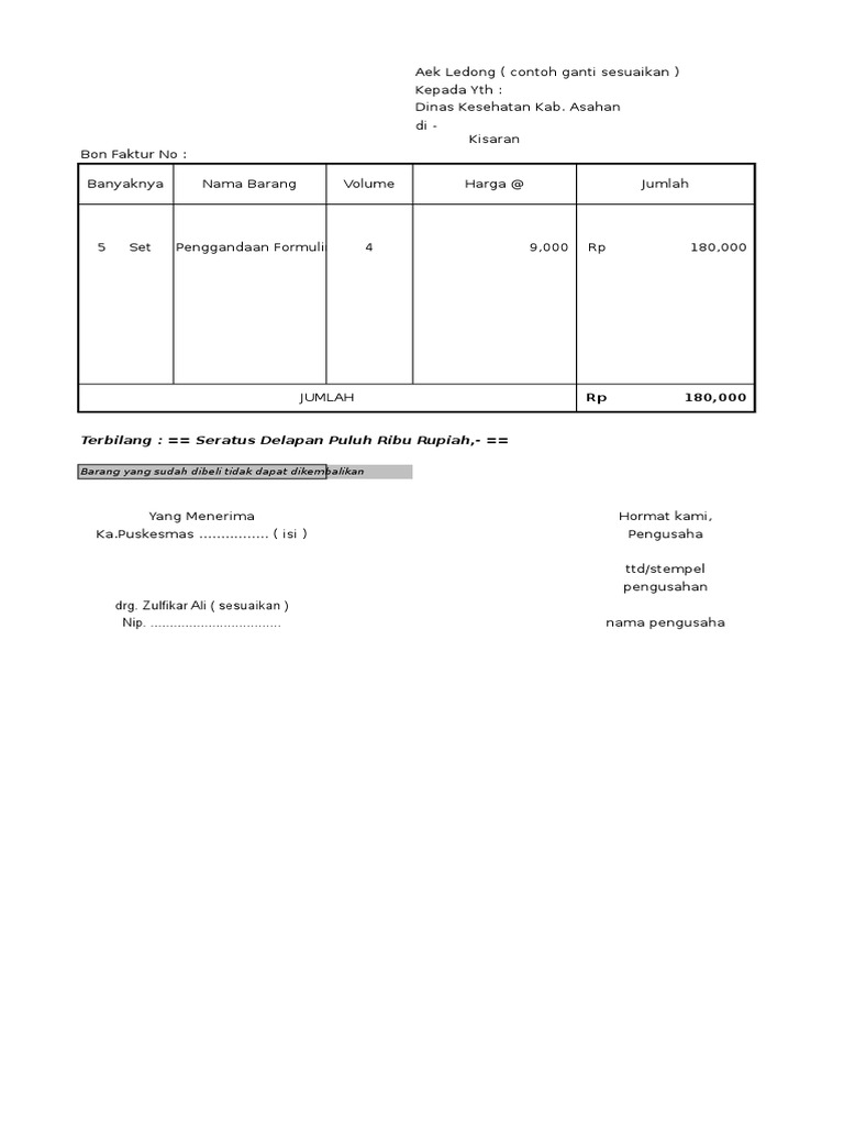 Contoh Bon Faktur | PDF