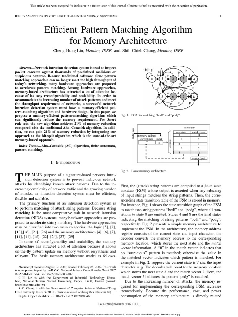 Efficient Pattern Matching Algorithm For Memory Architecture Pdf 9383