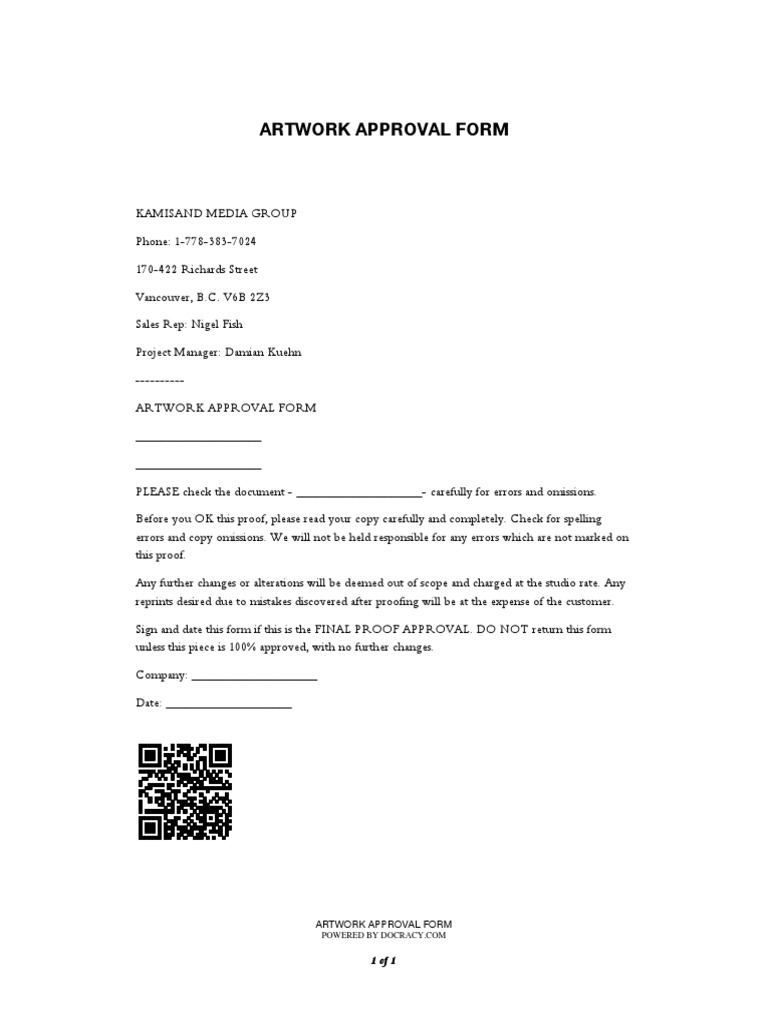 Artwork Approval Form | PDF