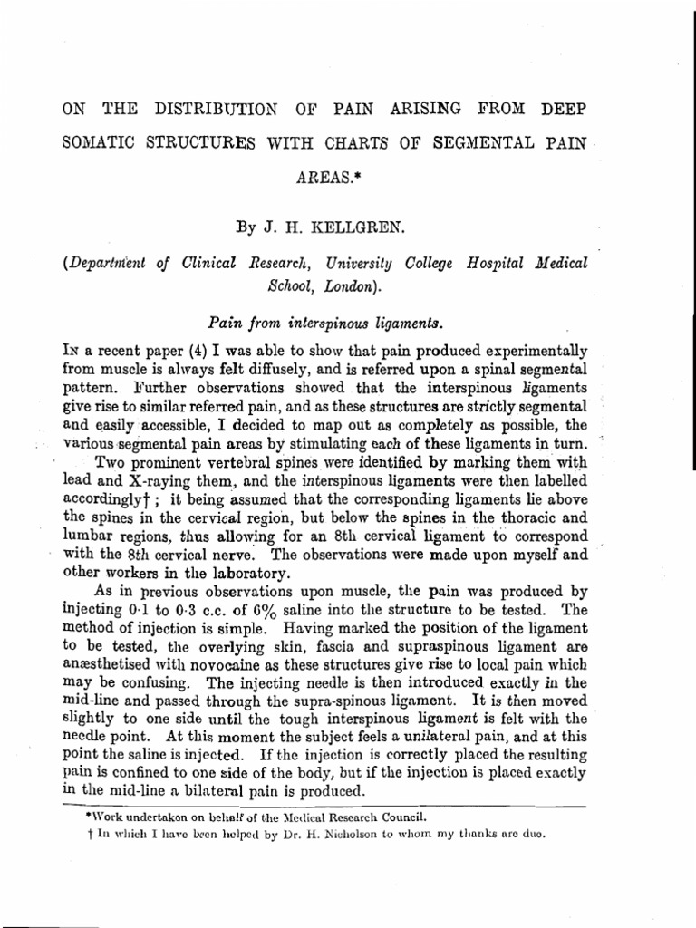 Kellgren 1939 Distribution of Pain Somatic Charts | PDF
