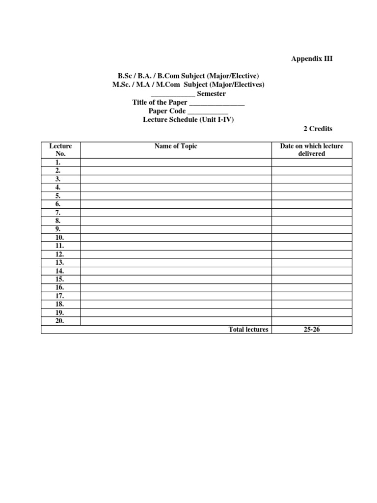 Appendix III - Lecture Schedule 2 Credit | PDF