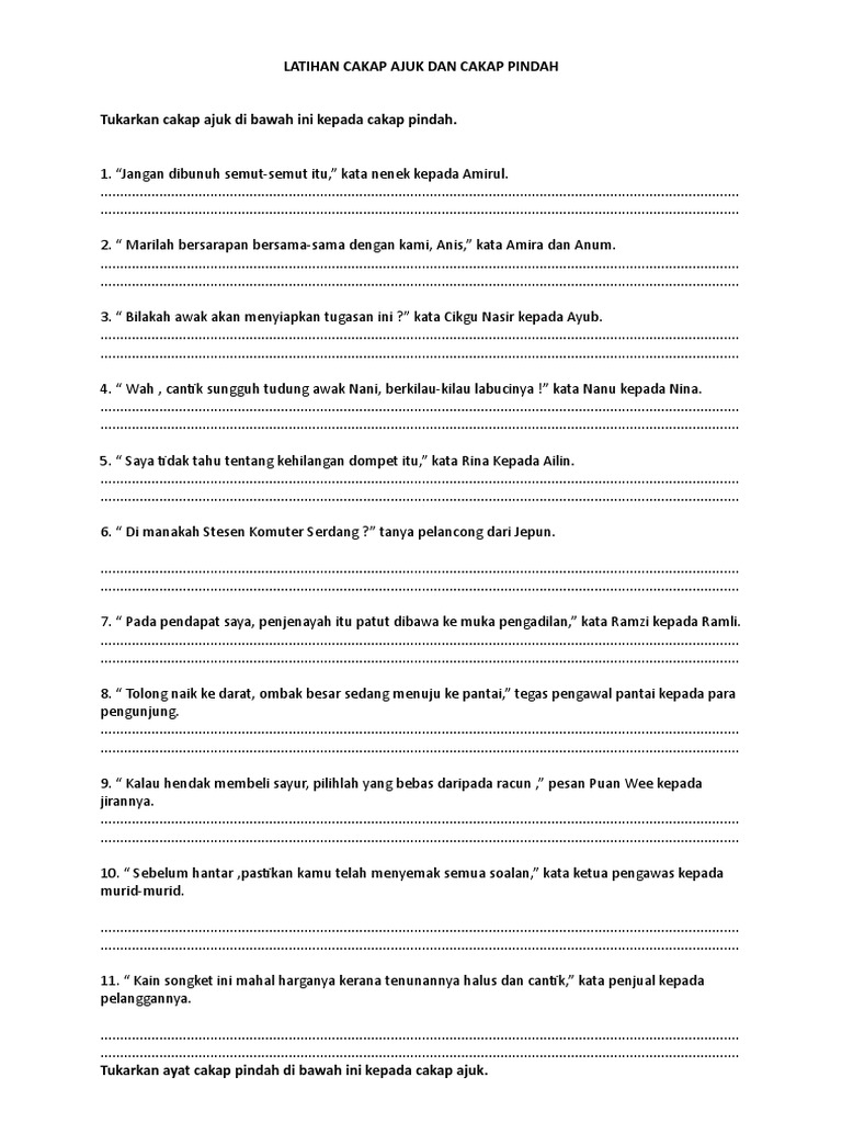 Latihan Cakap Ajuk Dan Cakap Pindah | PDF