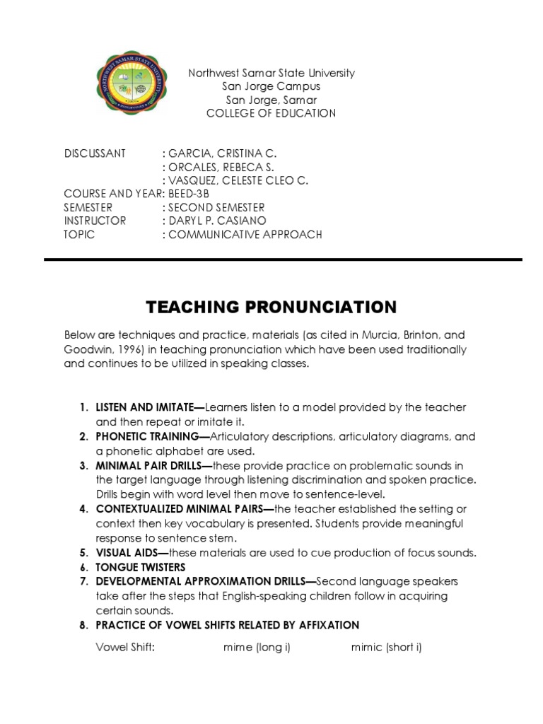 Pronunciation Techniques for Educators | PDF | Phonetics | Second Language