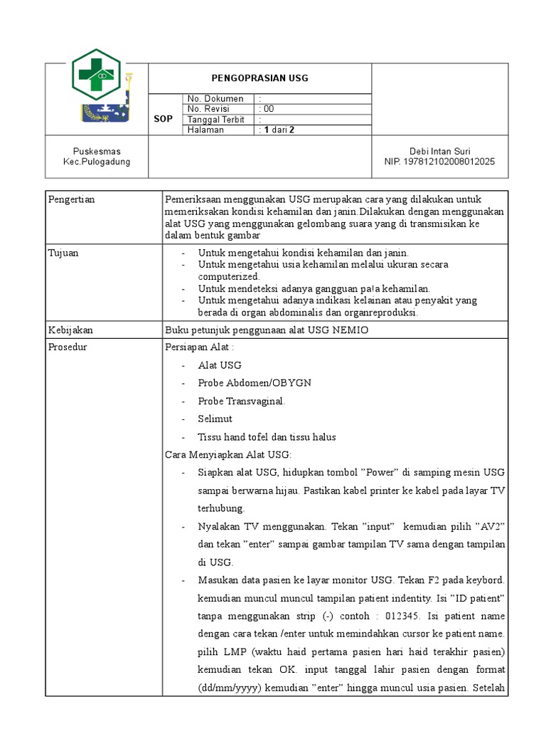 SPO Pengoperasian USG | PDF