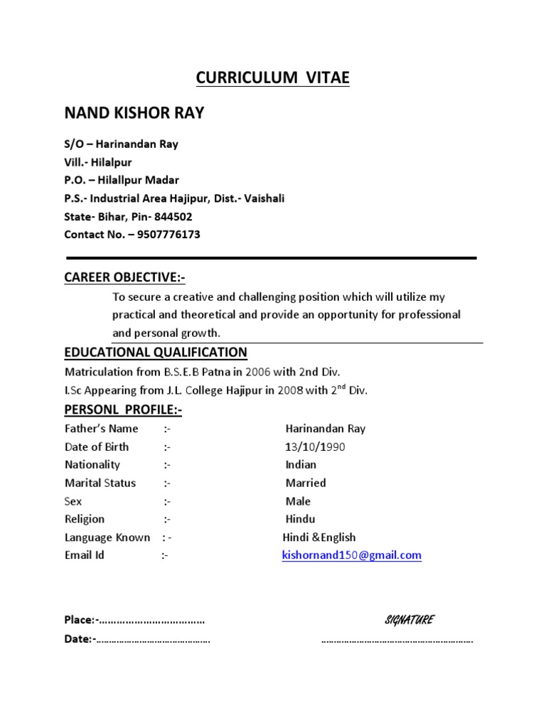 Curriculum Vitae Nand Kishor Ray | PDF