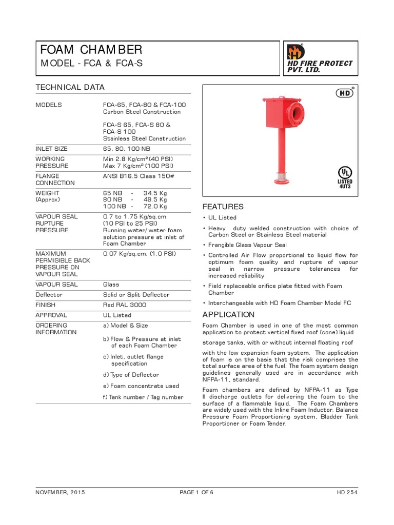Foam Chamber Data Sheet | Foam | Pipe (Fluid Conveyance)