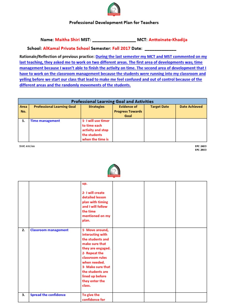 Professional Development Plan For Teachers | PDF | Classroom Management ...