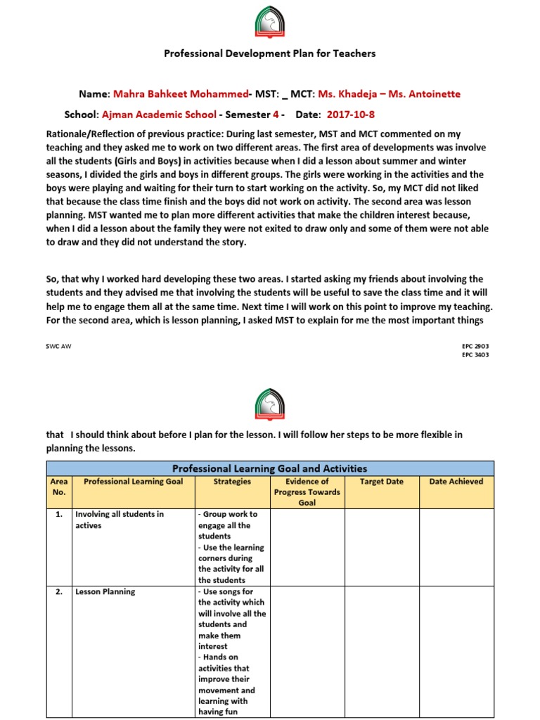 Professional Development Plan For Teachers | PDF | Teaching | Cognition