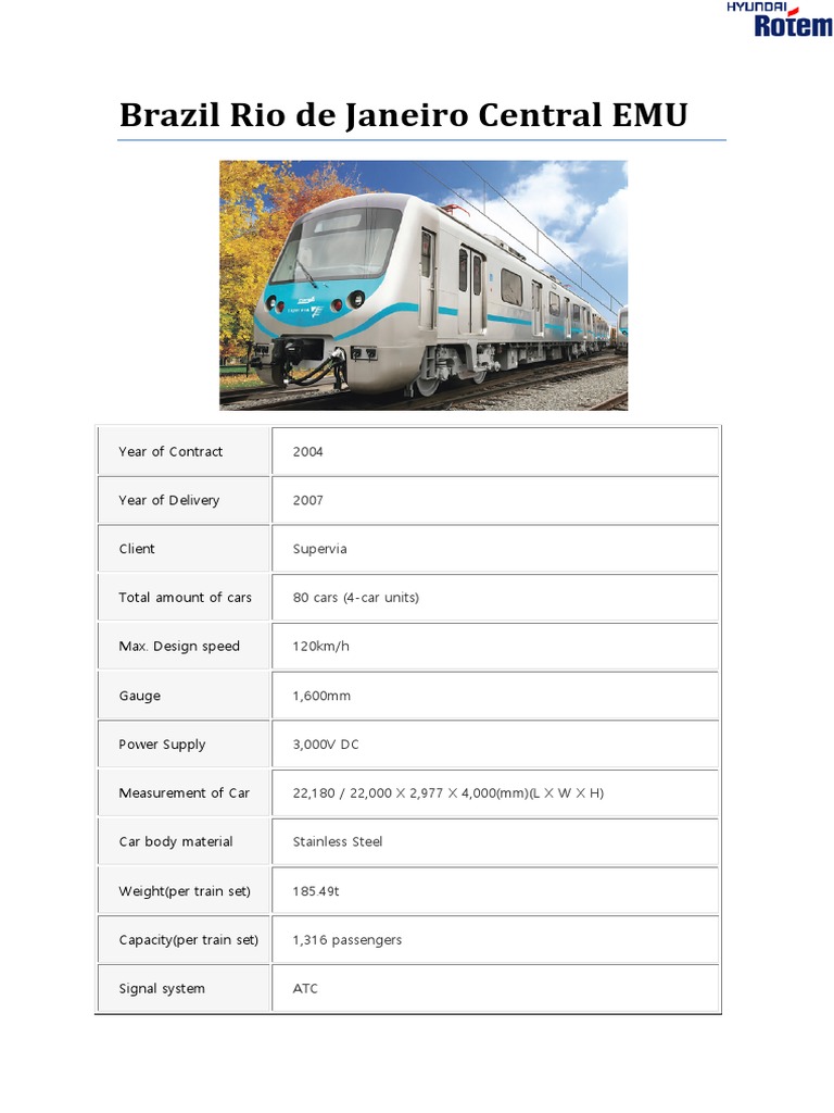 Brazil Rio de Janeiro Central EMU: Year of Contract | PDF