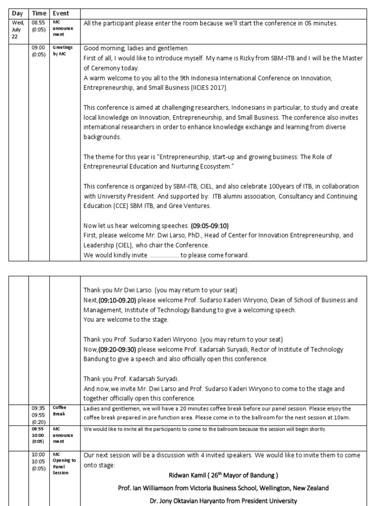MC Card Cue Card Conference Referensi Script | Entrepreneurship | Business