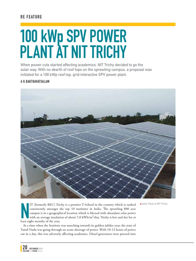 100 KWP SPV Power Plant at Nit Trichy: Re Feature | PDF | Power Station ...