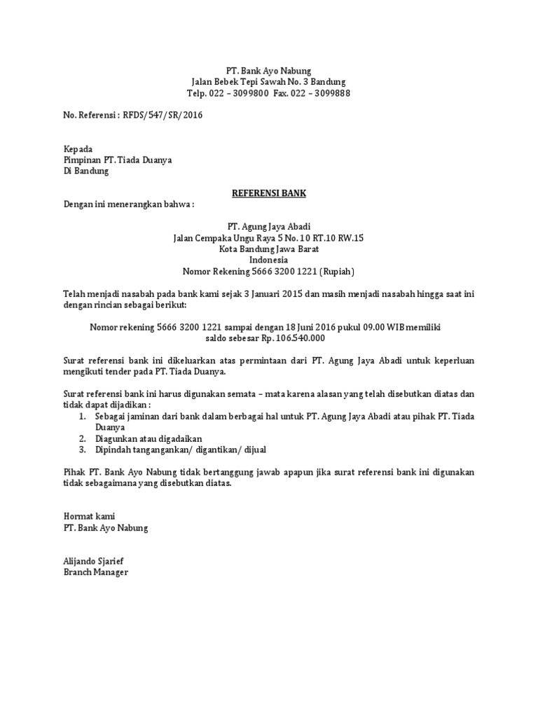 Contoh Surat Referensi Bank Untuk Tender | PDF