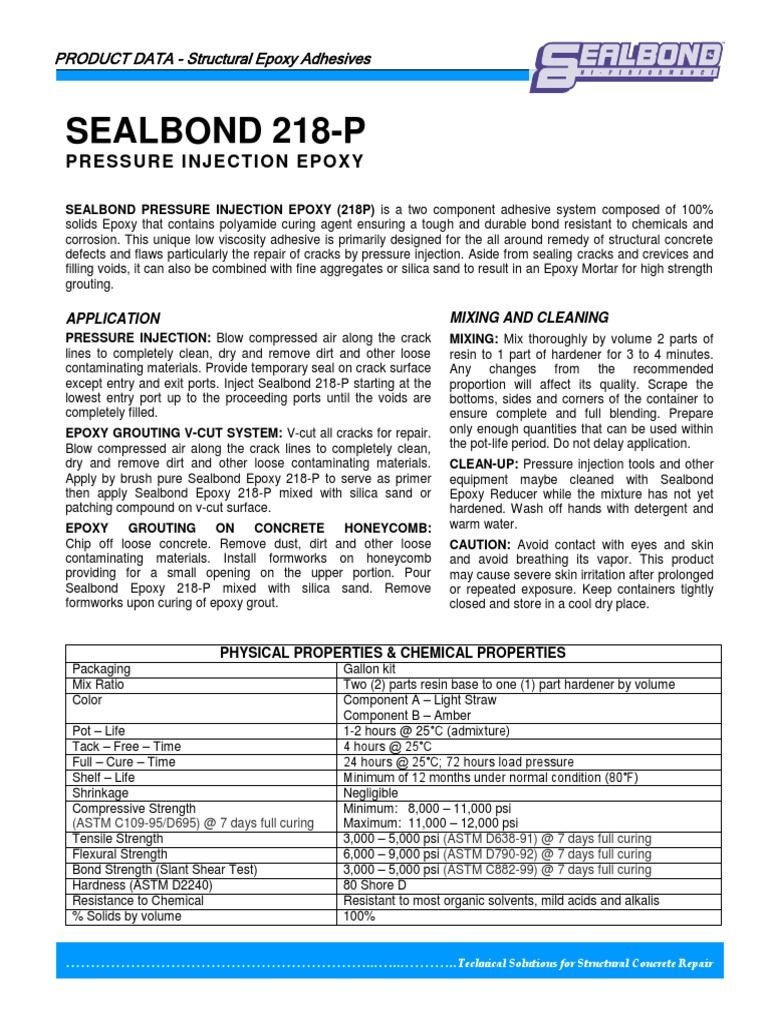 Sealbond 218 P Pressure Injection Epoxy | PDF | Epoxy | Adhesive