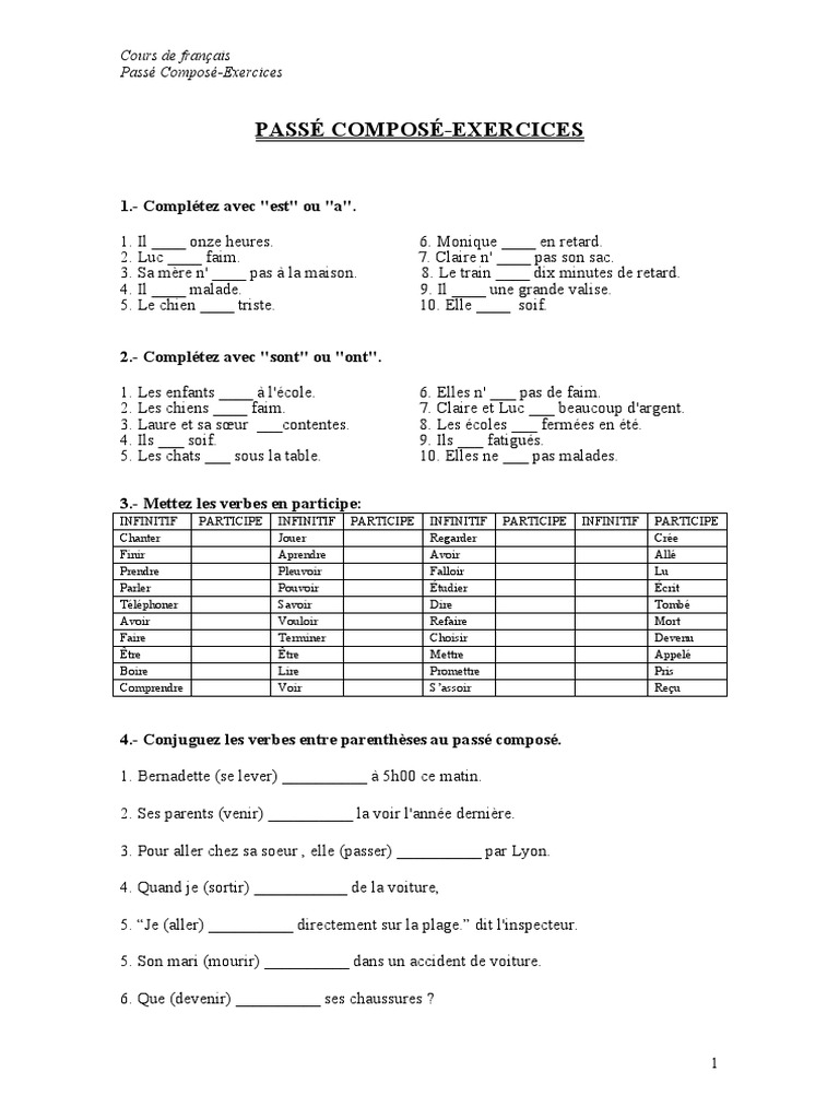 Exercices sur le Passé Composé | PDF | Loisirs