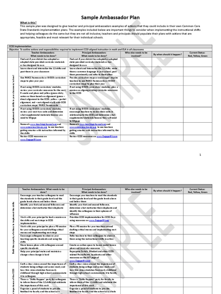 Ccss Implementation Ambassador Plan Pdf Curriculum Sharing
