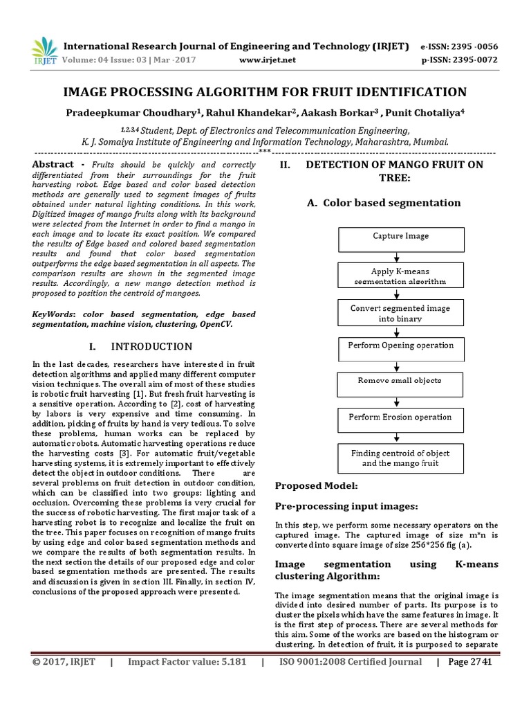 Image Processing Algorithm For Fruit Identification Pdf Image Segmentation Cluster Analysis