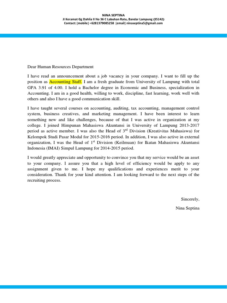 Application Letter Nina | PDF