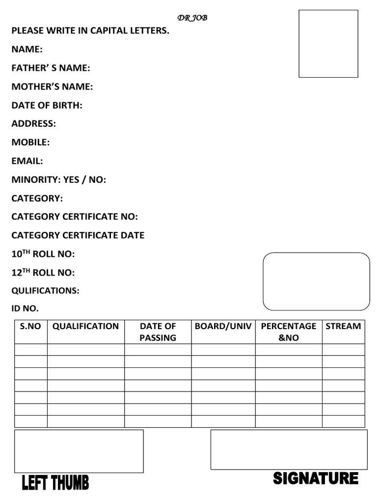 DR Job: Qulifications: Id No. S.No Qualification Date of Passing Board ...