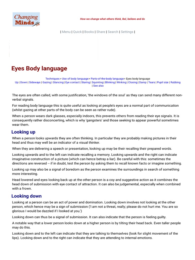 Eyes Body Language | PDF | Eye | Body Language