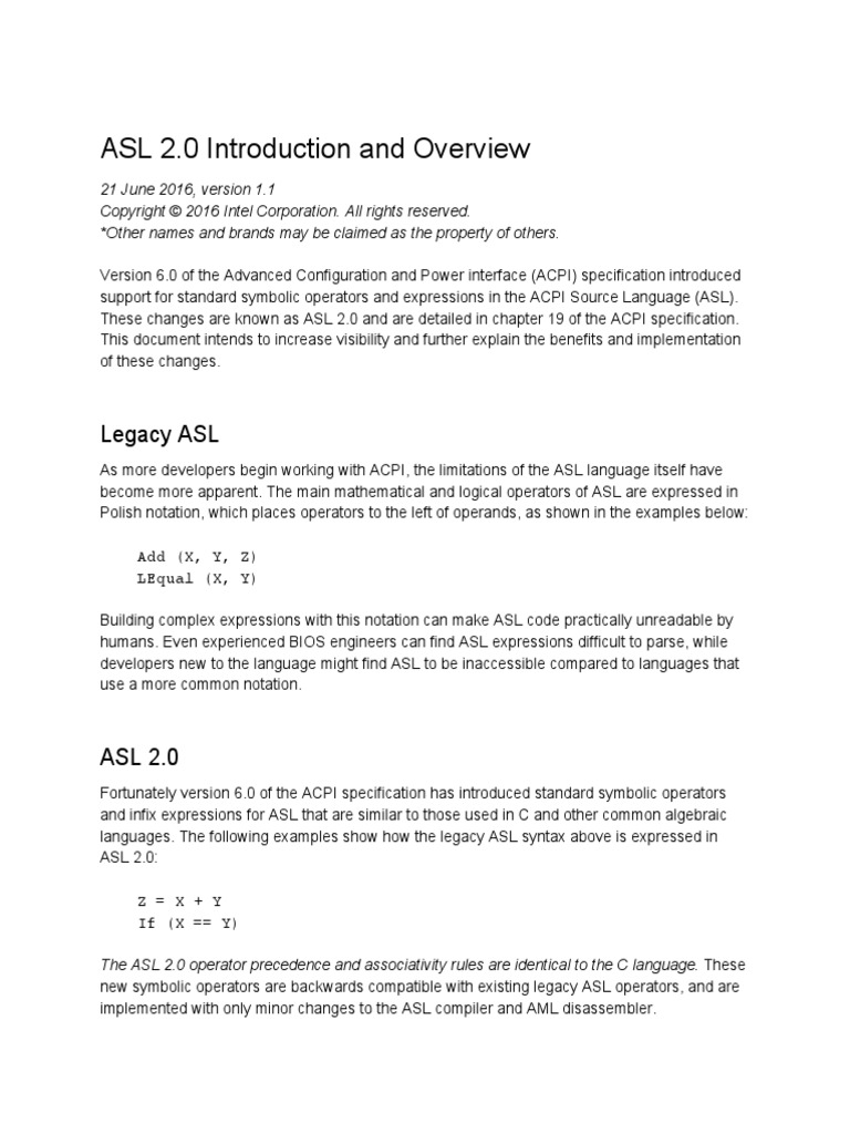 ASL 2.0 Introduction and Overview | PDF | Notation | Software Development