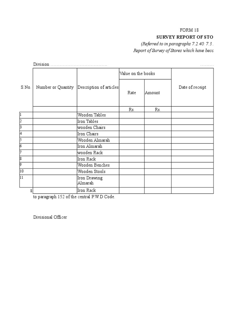 (Referred To in Paragraphs 7.2.40. 7.3.17 and 7.4.1) Report of Survey ...