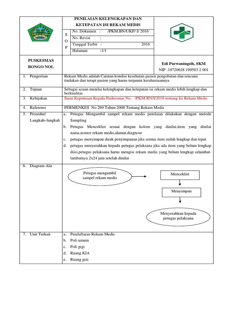 Sop Penilaian Kelengkapan Dan Ketepatan Isi Rekam Medis | PDF
