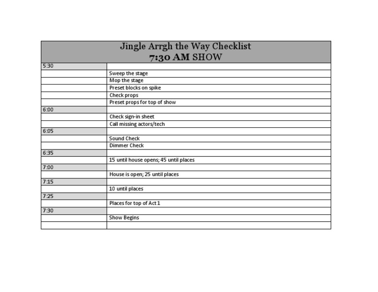 Jatw Preshow Checklist730 | PDF