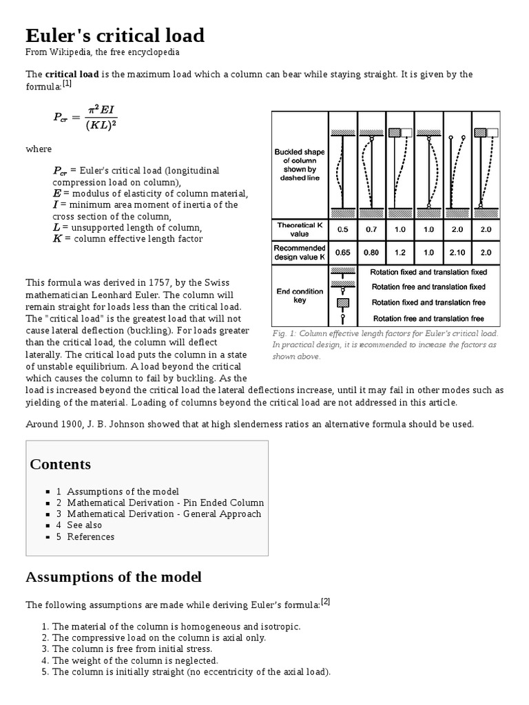 Euler's Critical Load | PDF | Buckling | Stress (Mechanics)