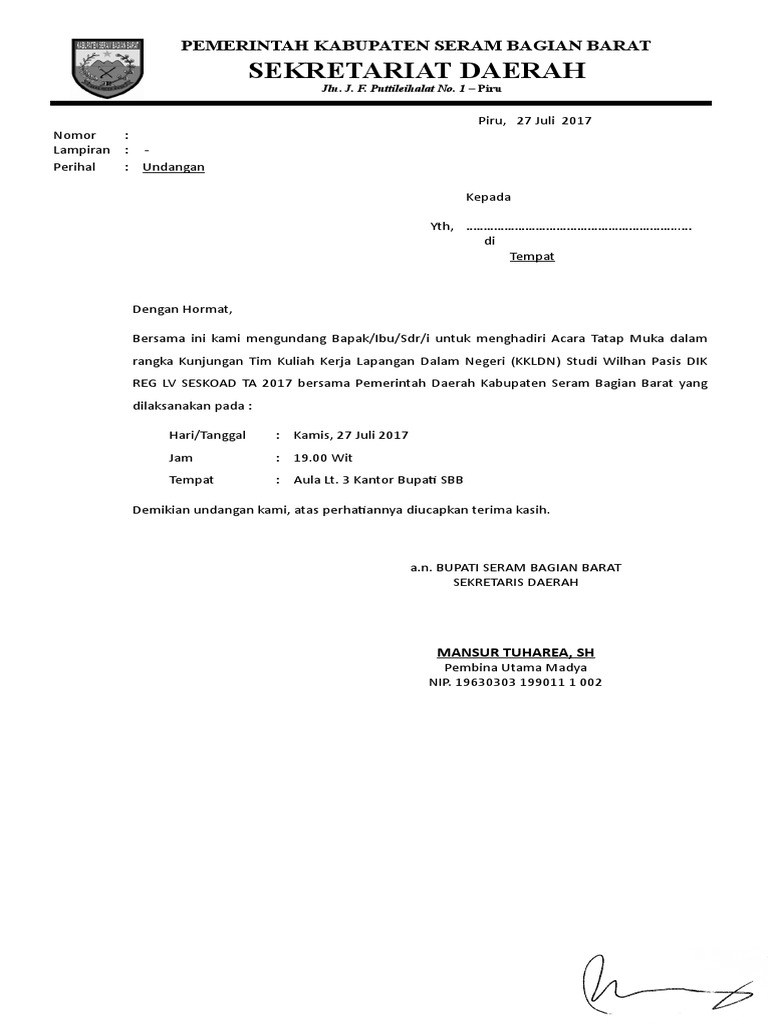 Contoh Surat Sekertaris Daerah | PDF