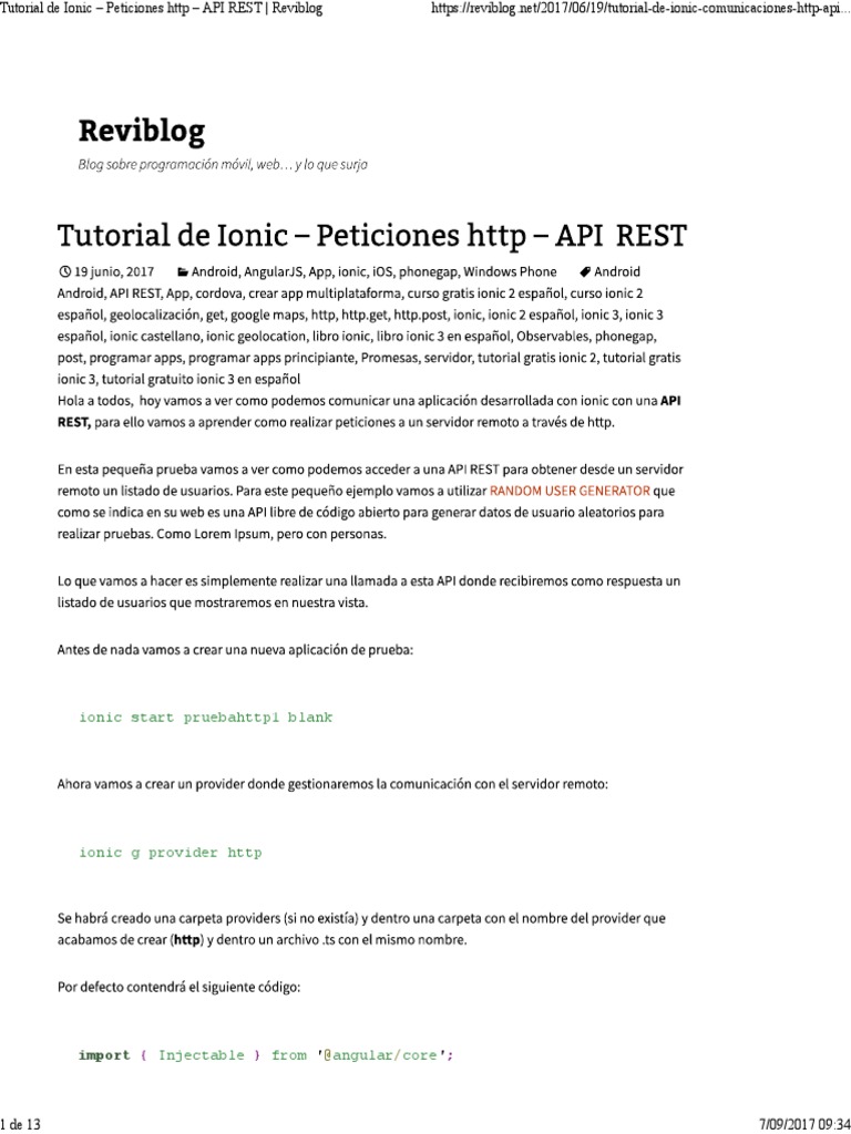 Ionic: Peticiones HTTP y API REST | PDF | Desarrollo web | Red mundial