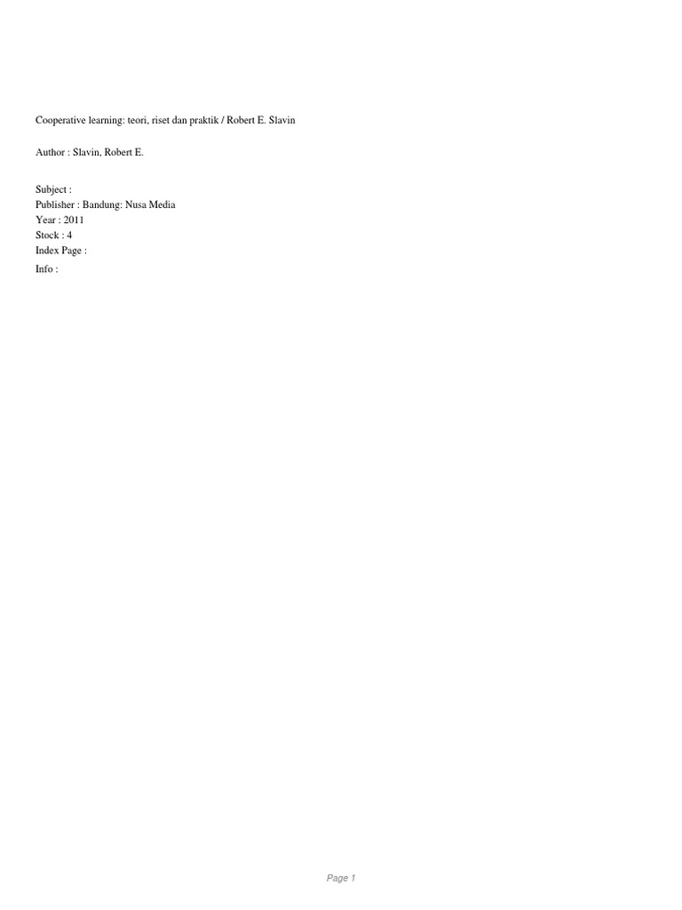 Cooperative Learning: Teori, Riset Dan Praktik / Robert E. Slavin | PDF