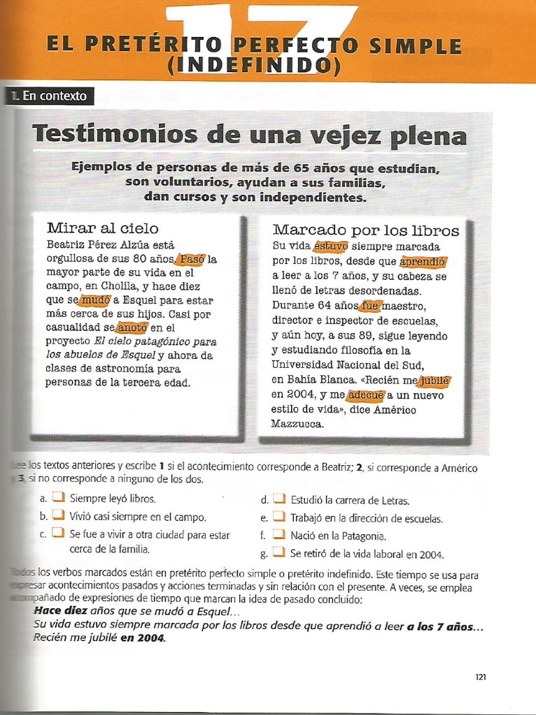 Capítulo 17 El Pretérito Perfecto Simple | PDF | Mecánica del lenguaje ...