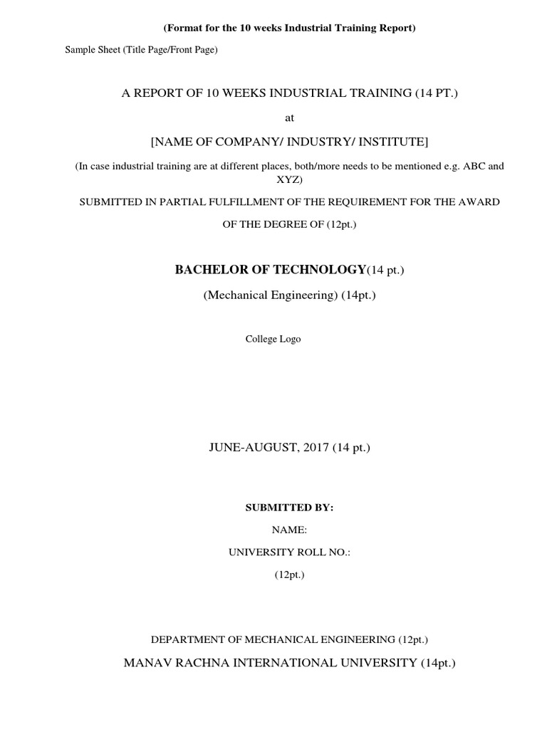 Industrial Training - Sample Report | PDF | Times New Roman | Thesis