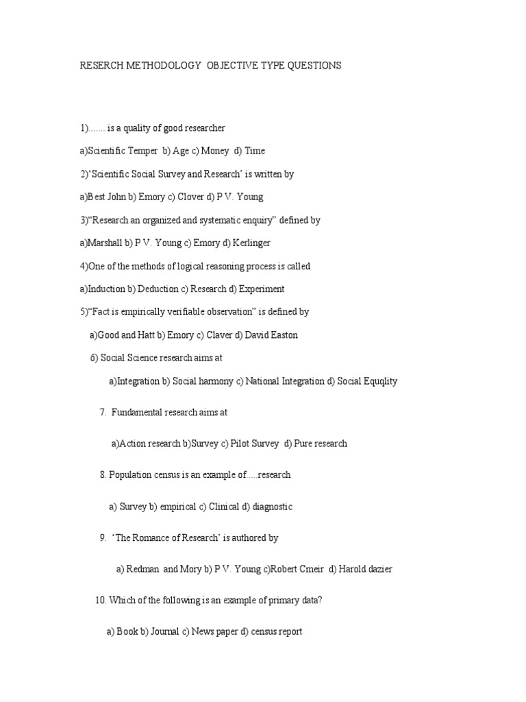 Research Methodology Objective Type Questions | PDF | Social Science ...