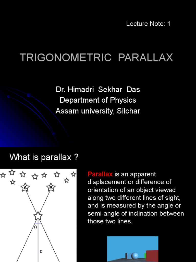 Trigonometric Parallax: Dr. Himadri Sekhar Das Department of Physics ...