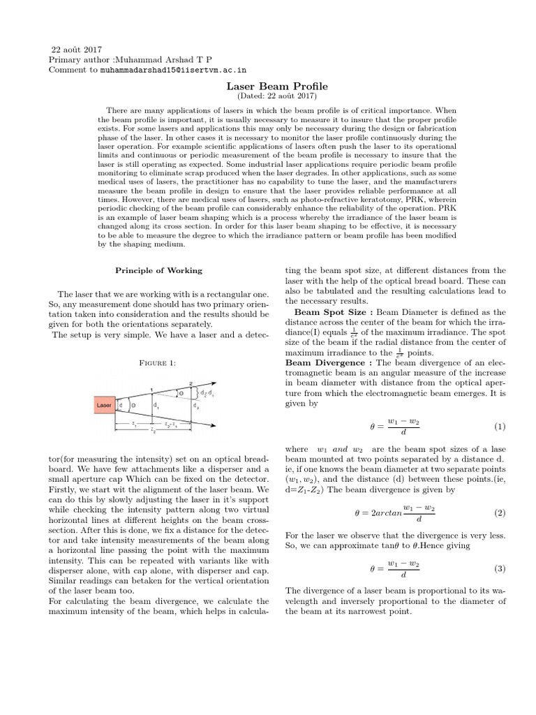 Laser Beam Profile | Download Free PDF | Laser | Optics