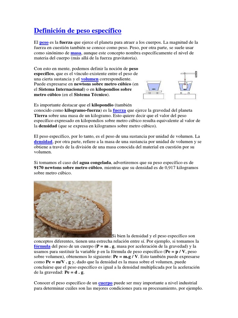 Definición de Peso Específico | PDF | Peso | Masa