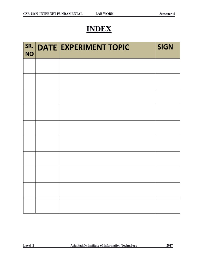 Experiment Topic: Index | PDF