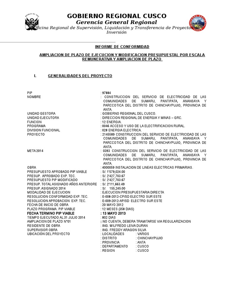 Informe Ampliacion de Plazo | PDF | Presupuesto | Economias