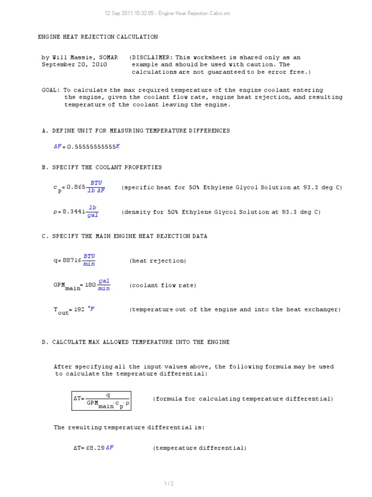 Engine Heat Rejection Calcs