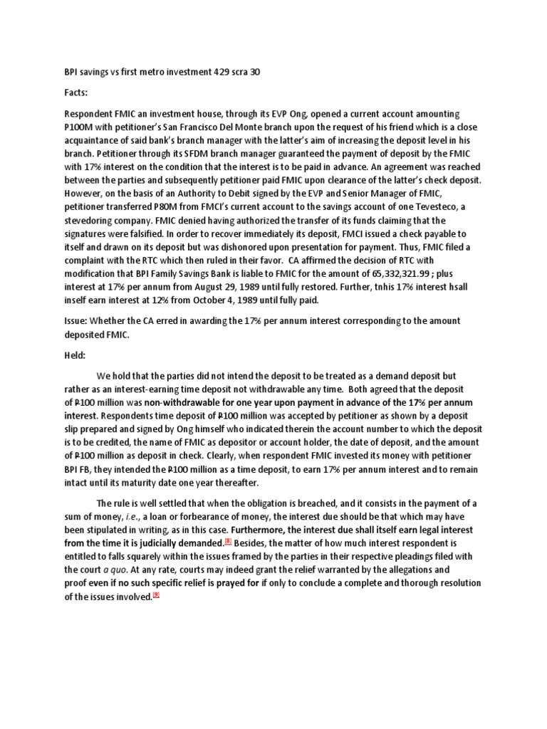 BPI Time Deposit Interest Dispute | PDF | Cheque | Deposit Account