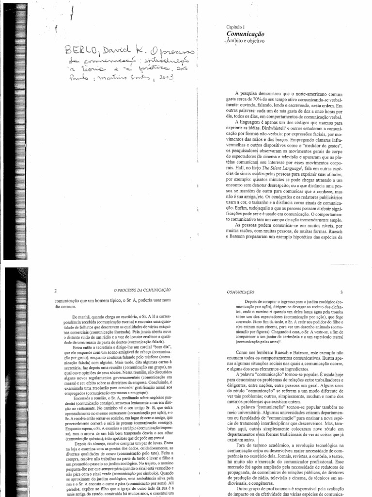David K Berlo O Processo de Comunicacao PDF | PDF