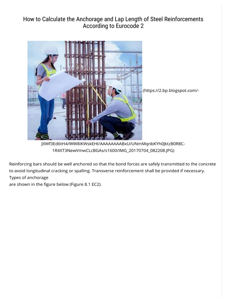 How To Calculate The Anchorage and Lap Length of Steel Reinforcements According To Eurocode 2 ...