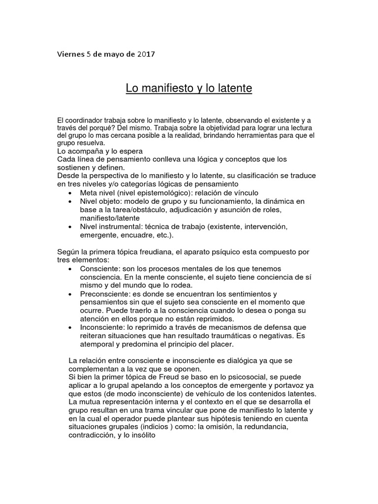 Lo Manifiesto y Lo Latente | PDF | Mente inconsciente | Sicología