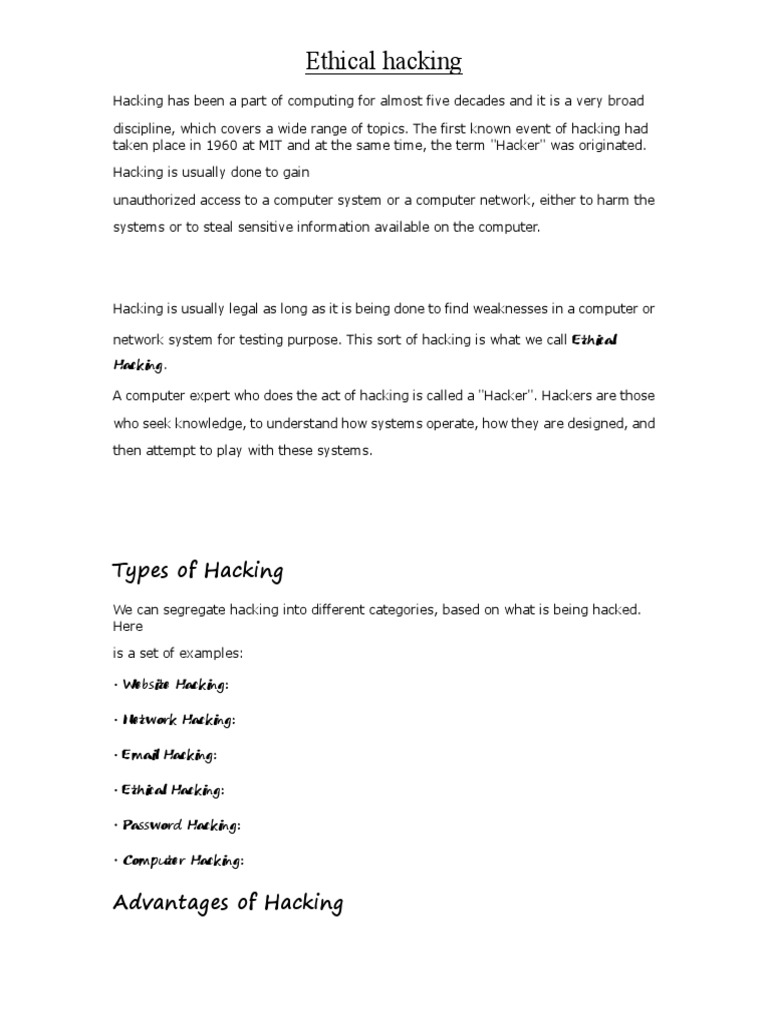 Overview of Ethical Hacking Principles | PDF | Security Hacker | White ...