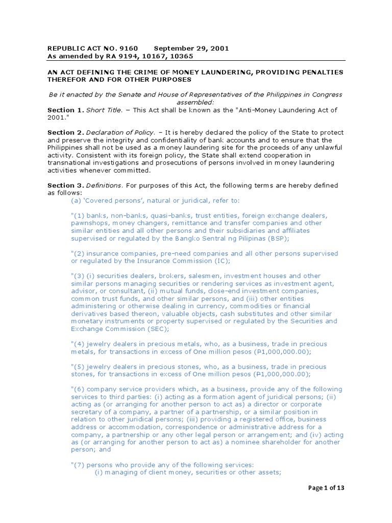 RA-9160-AMLA-as-amended-by-RA-9194-10167-10365 | Money Laundering ...