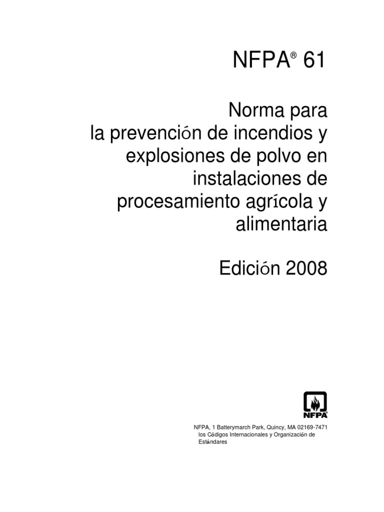 NFPA 61-2008 Standard For The Prevention of Fires and Dust Explosions ...